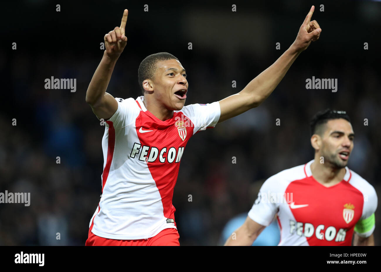 Monaco's Kylian Mbappe-Lottin celebrates scoring his side second goal ...