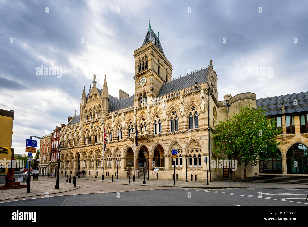 Neo Gothic style architecture of Northampton Guildhall building located ...