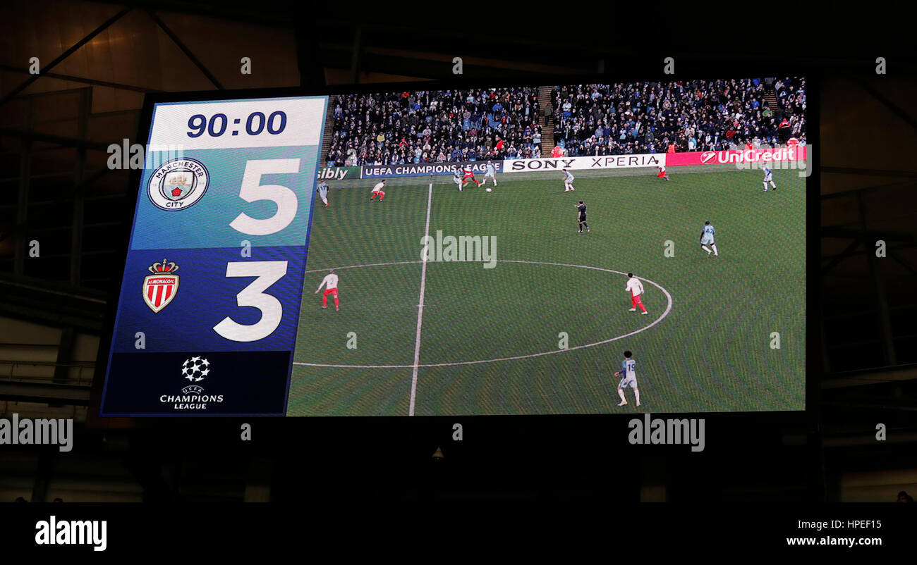 A view of the scoreboard during the UEFA Champions League match at the ...