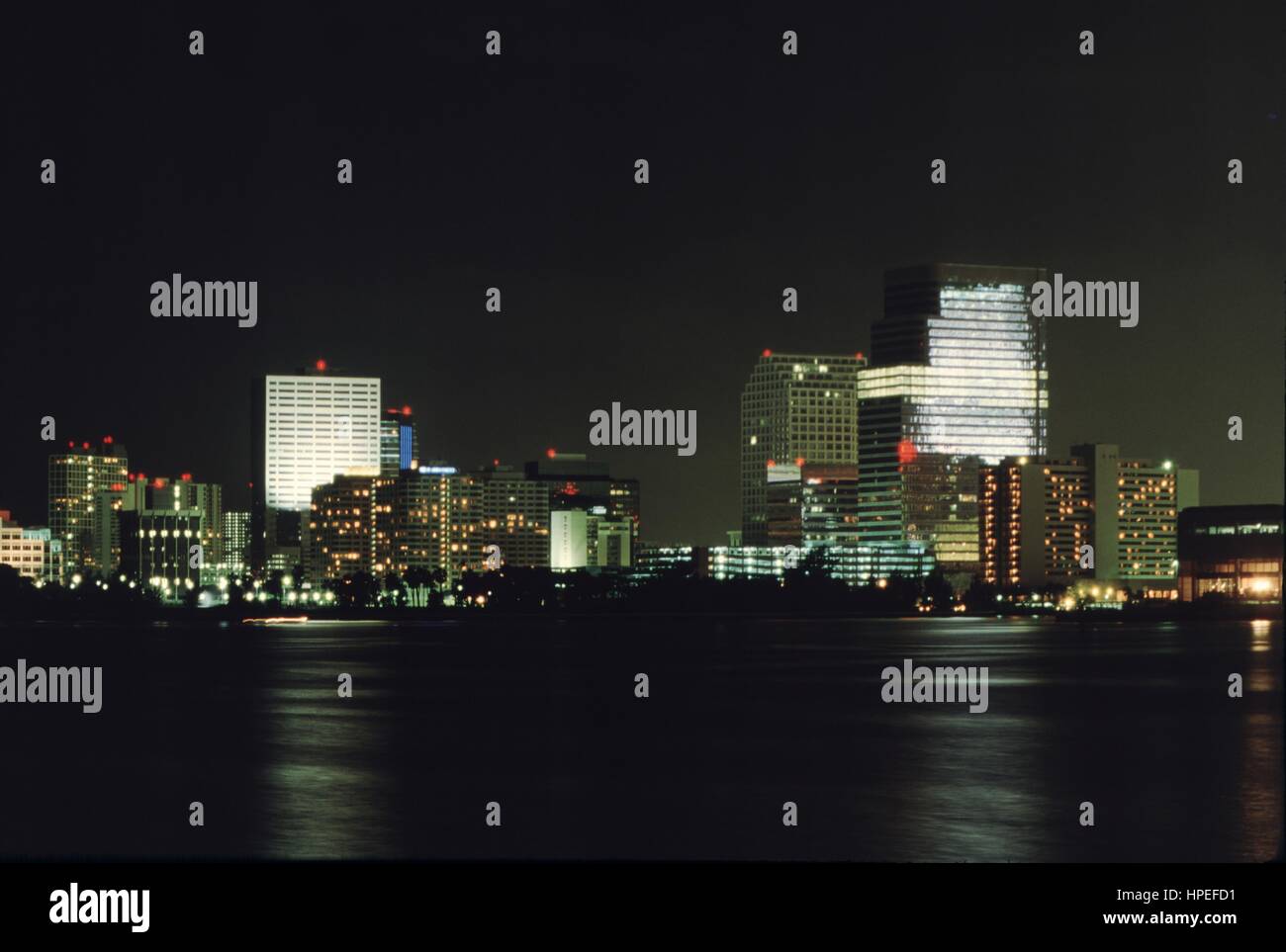 Skyline of Miami Florida at night, 1987 Stock Photo - Alamy