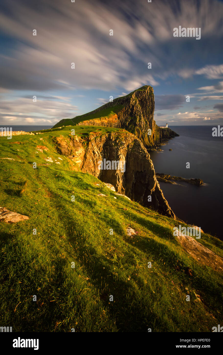 Lighthouse on Neist Point cliffs, Isle of Skye, Scotland Stock Photo ...