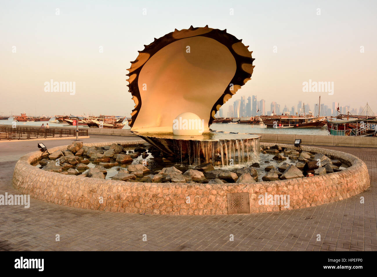 Doha, Qatar - November 2, 2016. Pearl monument in Doha, with people ...