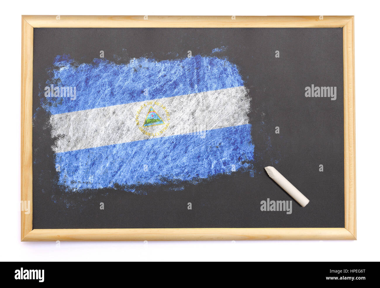 Blackboard with the national flag of Nicaragua drawn on and a chalk ...