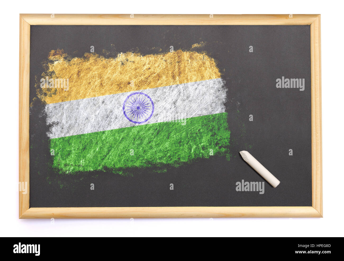 Blackboard with the national flag of India drawn on and a chalk.(series ...
