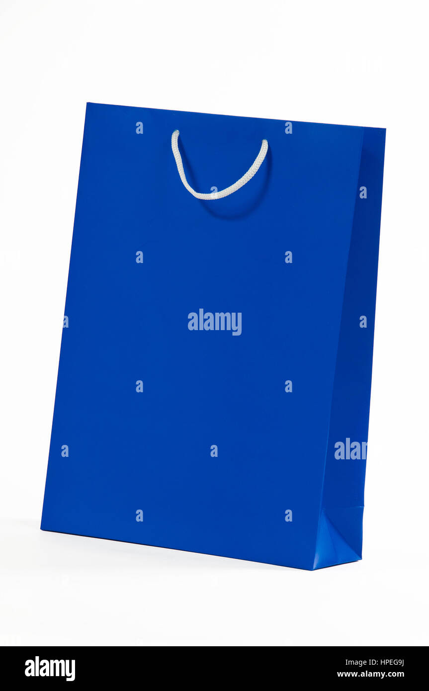 blue paper bag isolated on white background Stock Photo - Alamy