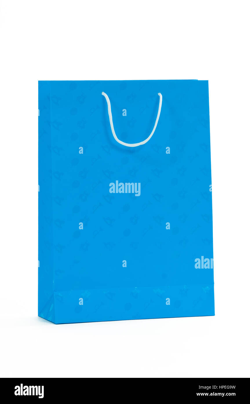 blue paper bag isolated on white background Stock Photo - Alamy