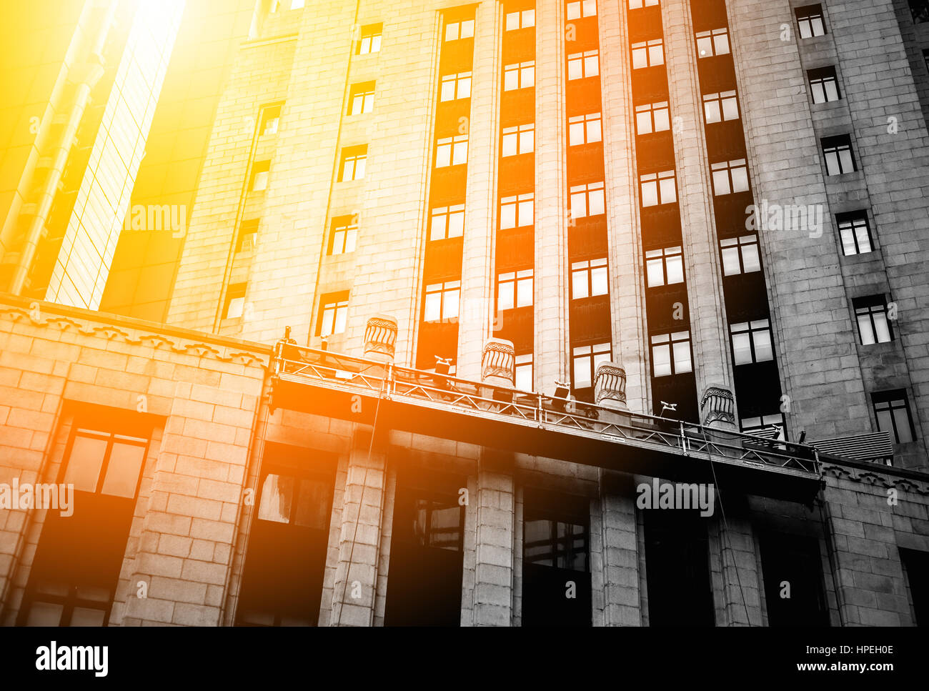 windows of business building in sunlight with B&W color Stock Photo - Alamy