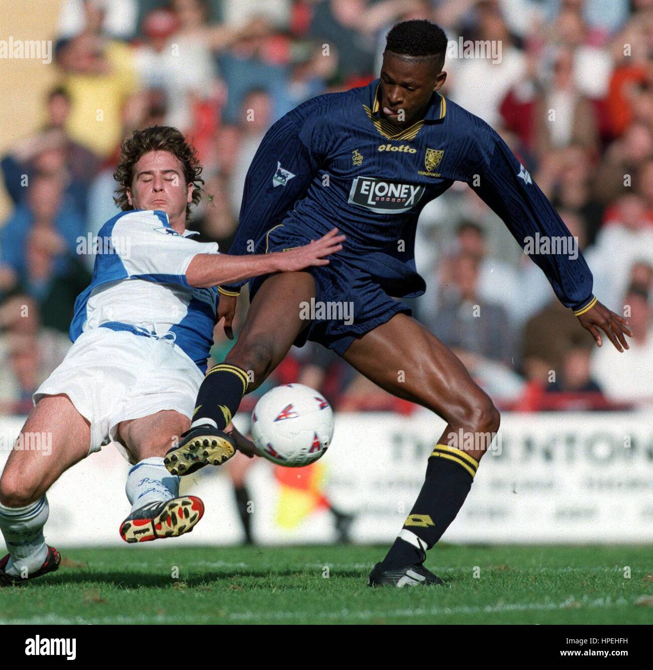 GARY CROFT TACKLES CARL CORT WIMBLEDON V BLACKBURN 04 October 1997 ...