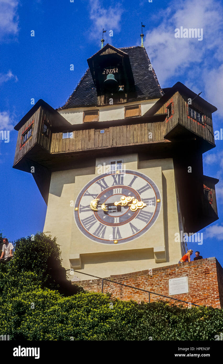 Clock tower on Schlossberg, castle hill, Graz, Austria Stock Photo - Alamy