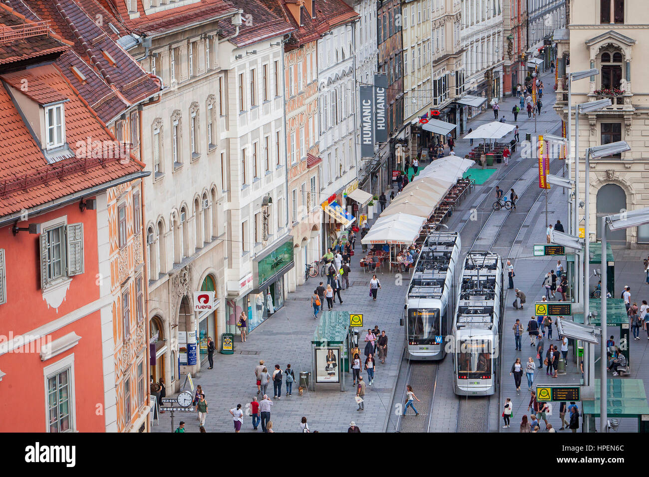 Town square and Herrengasse street, and the city hall of Graz, Austria ...