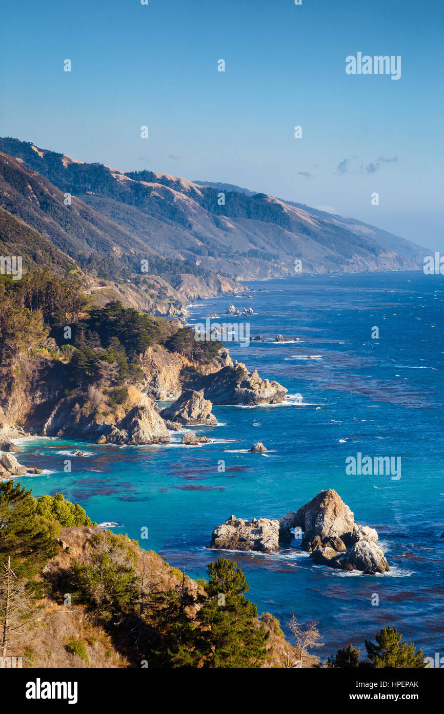 Scenic view of the rugged coastline of Big Sur with Santa Lucia ...