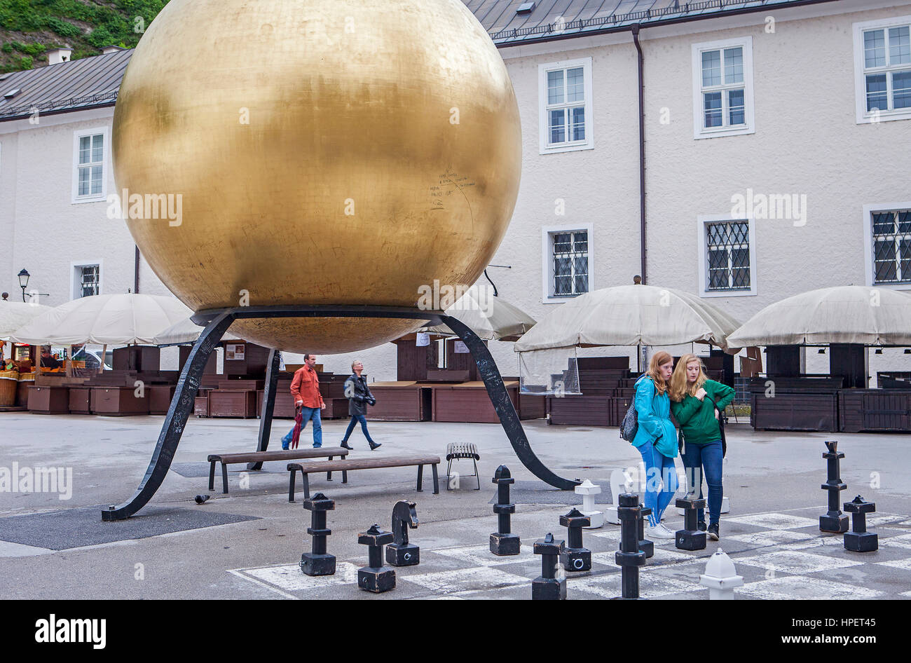 The Golden Sphere by Stephan Balkenhol and chess players, Salzburg ...