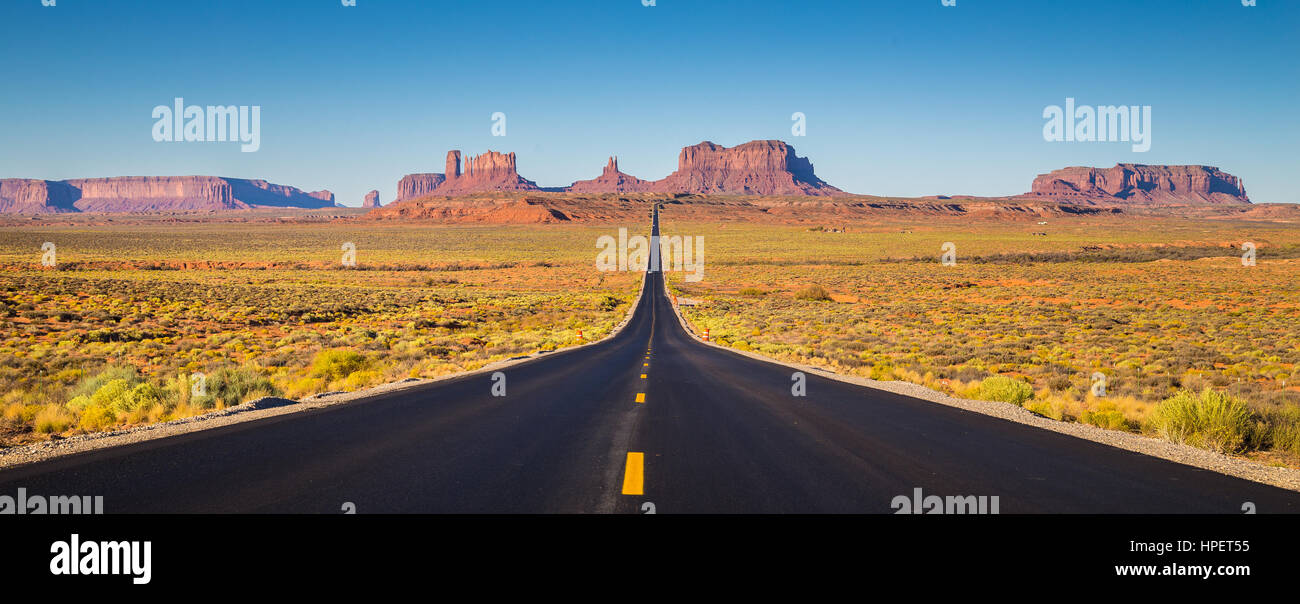 Classic panorama view of historic U.S. Route 163 running through famous ...