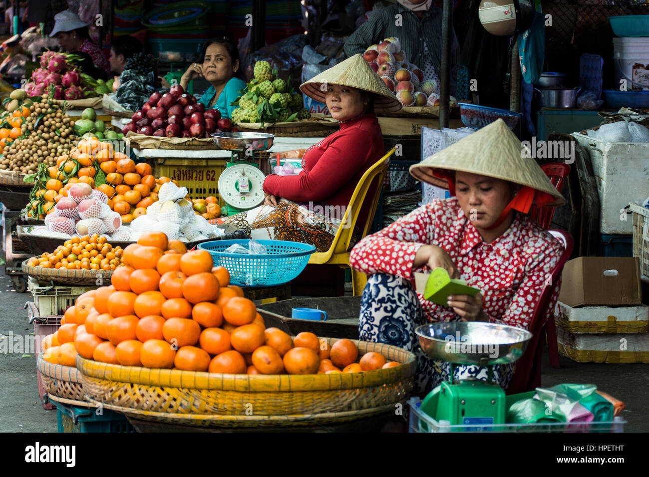 Vietnam market in Chau Doc on the Mekong Delta Stock Photo - Alamy
