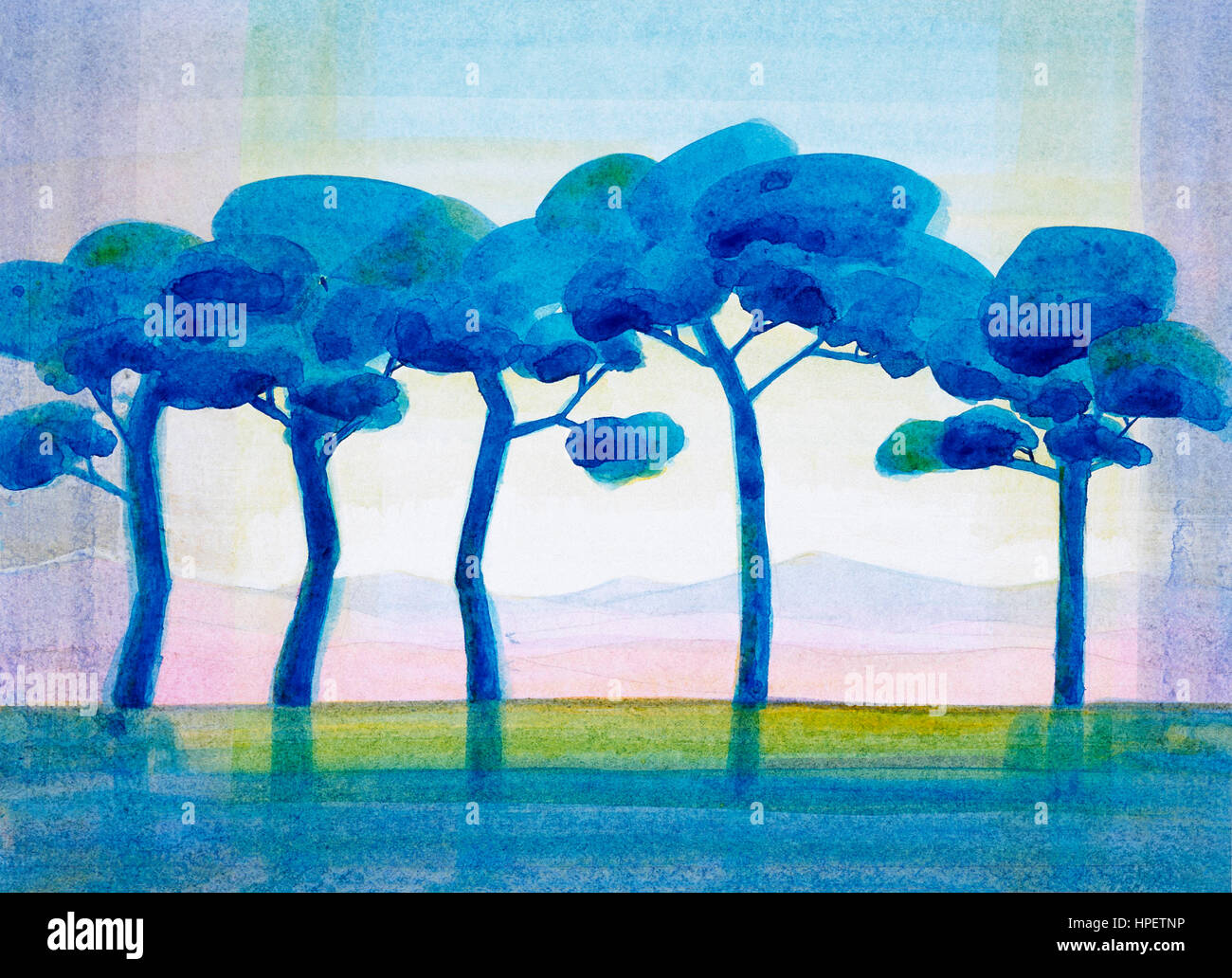 Painting by Regine Martin, acrylic, blue pine in Tuscany Stock Photo ...