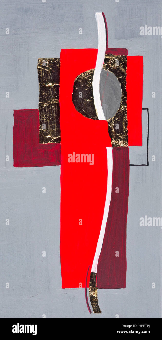 Painting by Regine Martin, Cross-like elongated red graphic that is ...