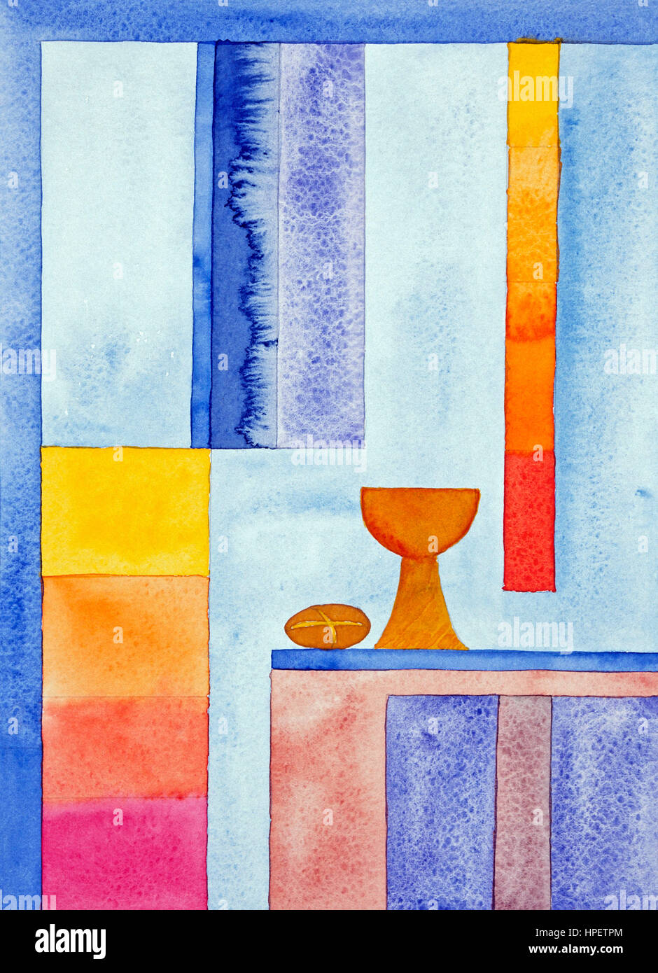 Aquarelle by Heidrun Füssenhäuser, supper, bread, chalice Stock Photo ...