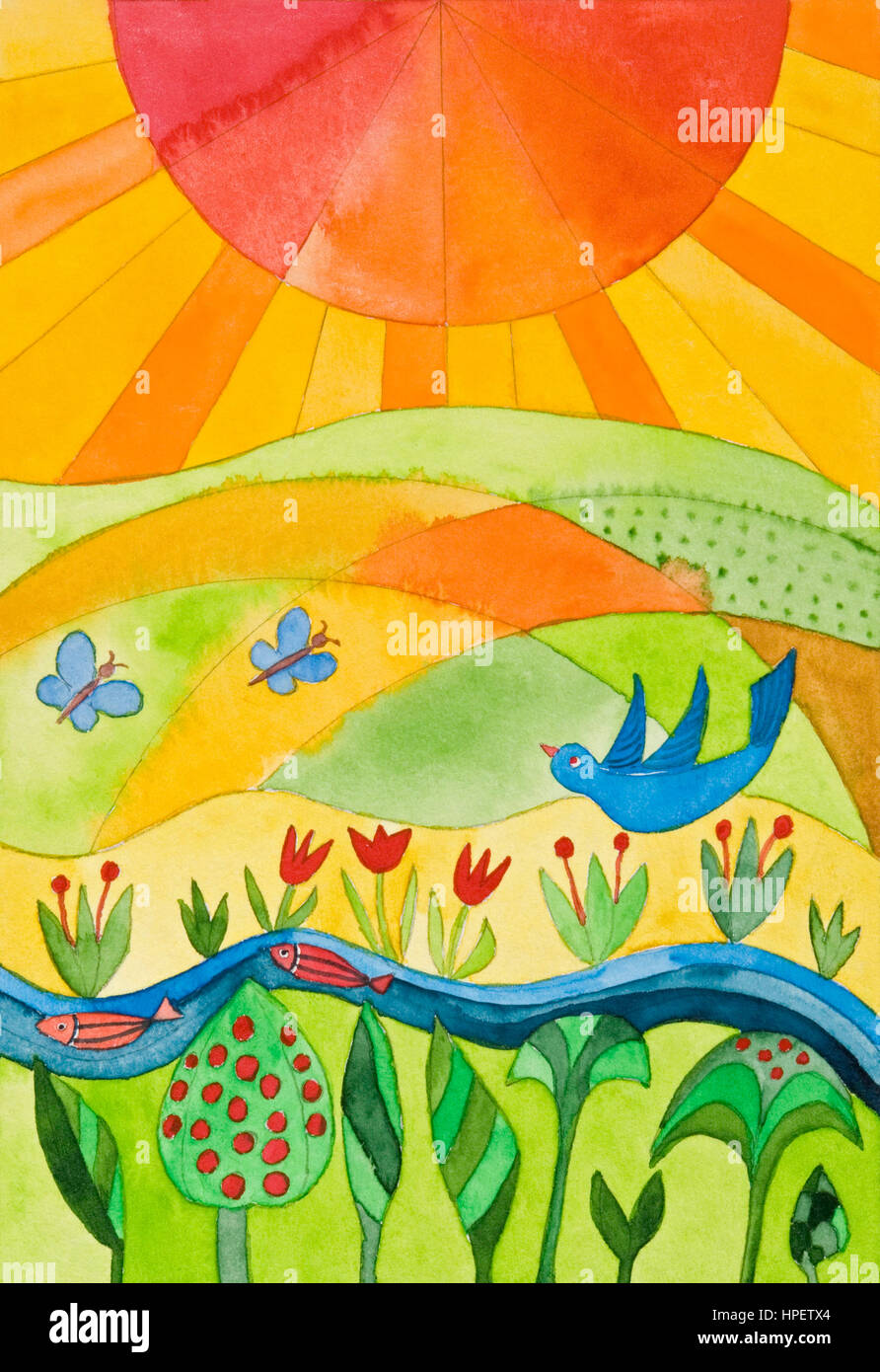 Aquarelle by Heidrun Füssenhäuser, Genesis, 'the seventh day', ',, and ...