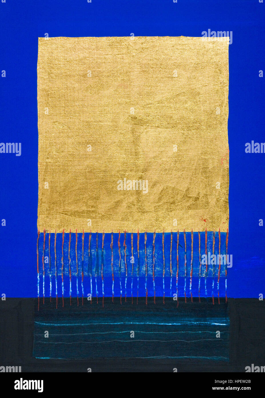 Paintings by Regine Martin, mixed technique, Golden Square, blue frame ...