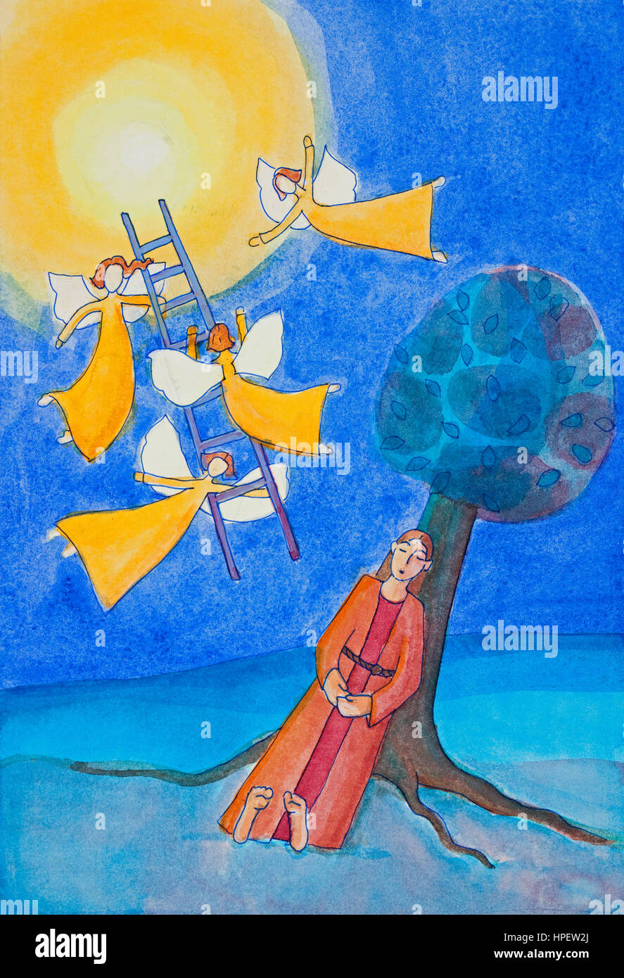 Paintings by Regine Martin, mixed technique, dream vision, angel, Jacob ...