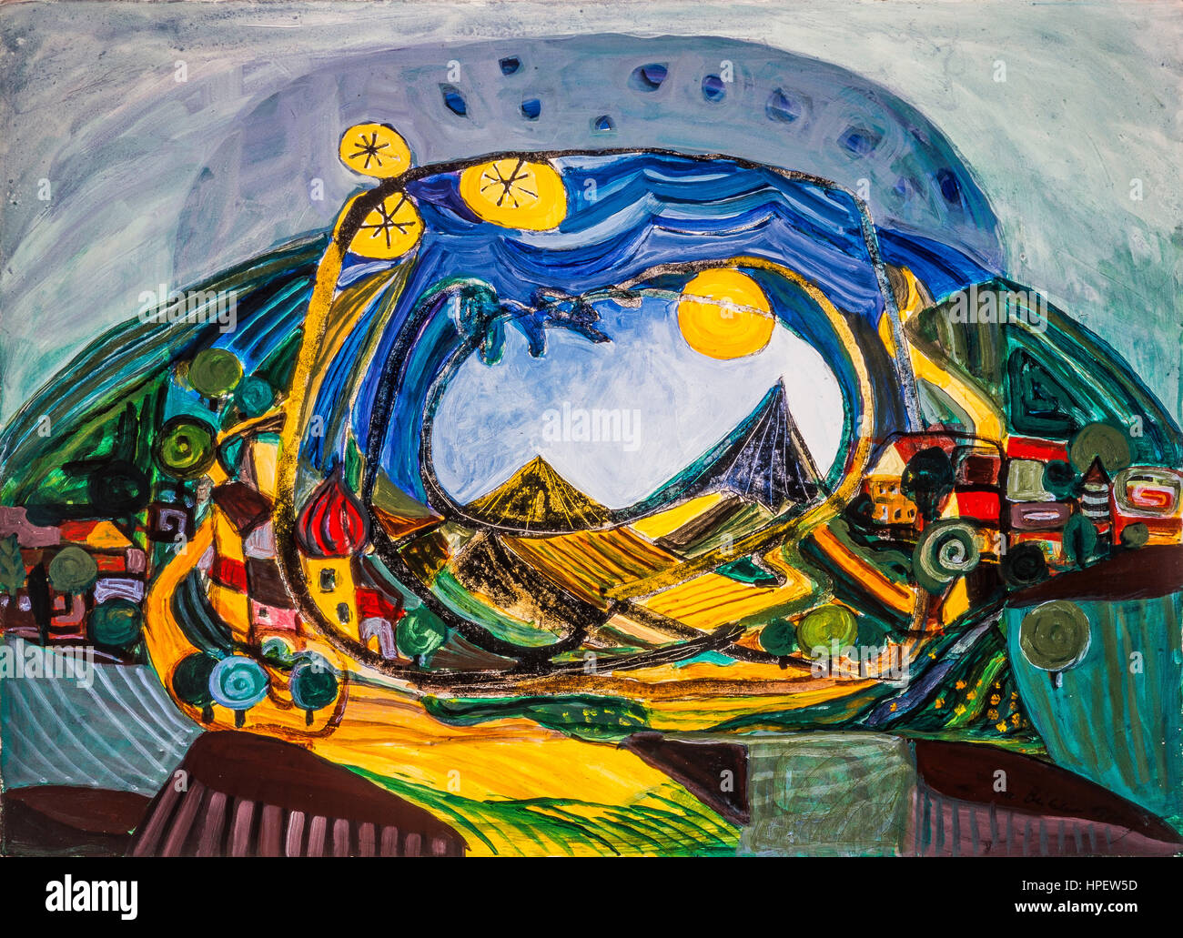 Painting of Pia Bühler, Landscape III, etching and acrylic Stock Photo ...