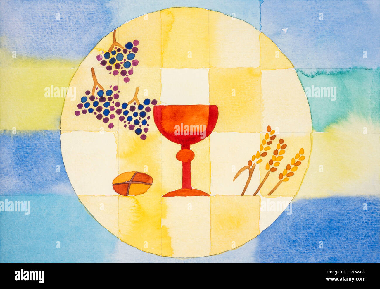 Aquarelle by Heidrun Füssenhäuser, Supper, christian symbols Stock ...