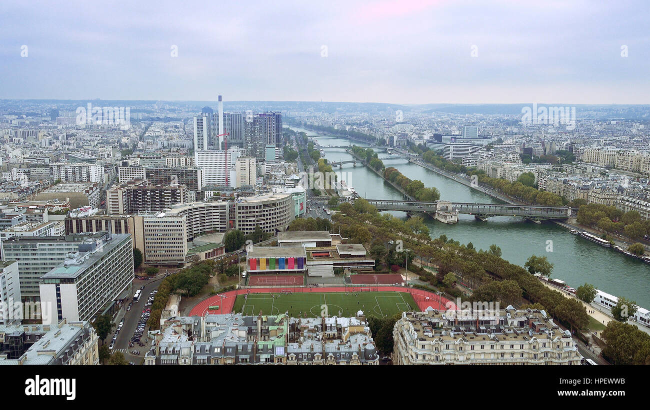 Paris aerial view of Seine river and bridge in Paris France Stock Photo ...