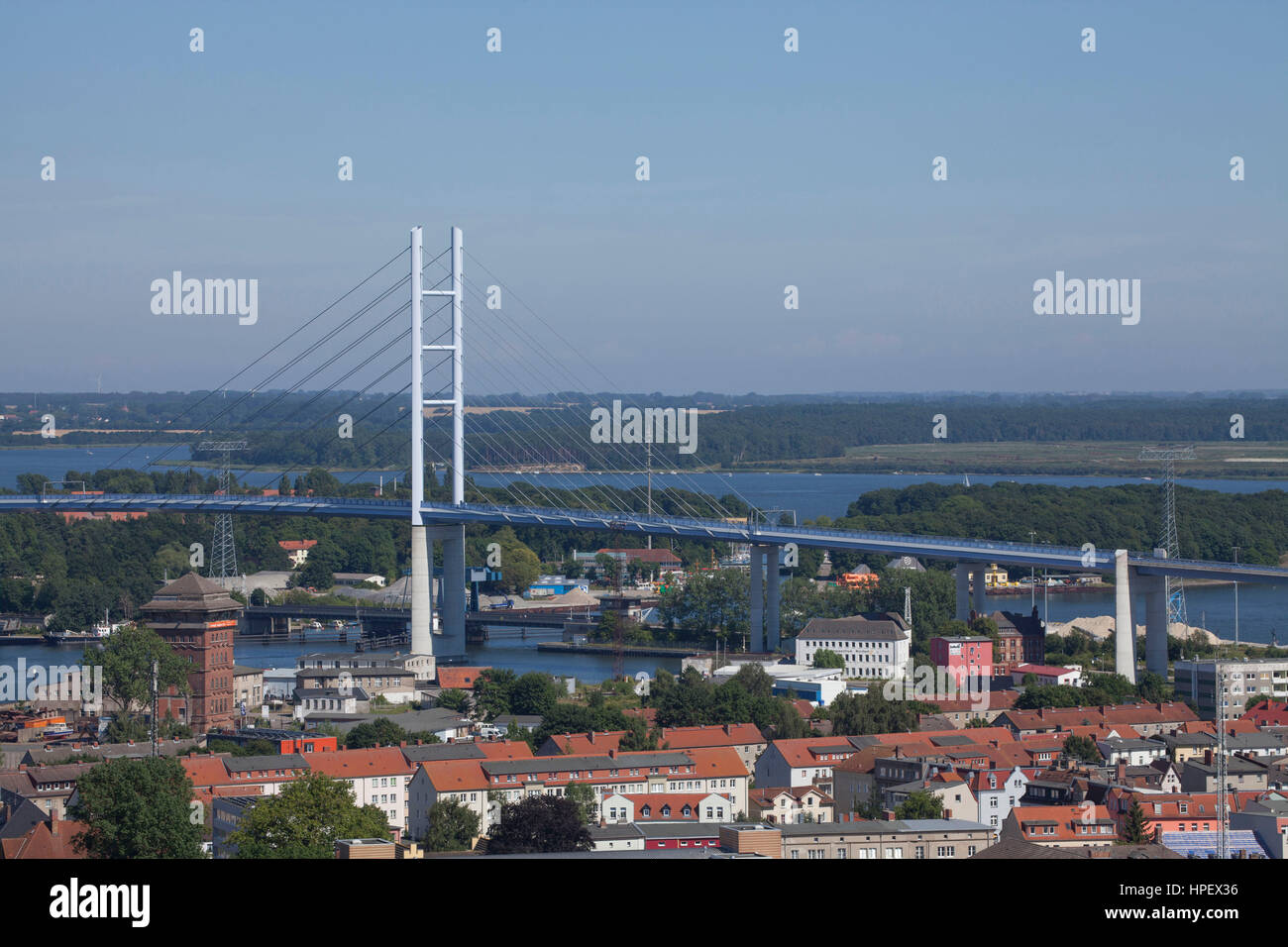 Stralsund, Rügen bridge over the Strelasund, view from the tower of St ...