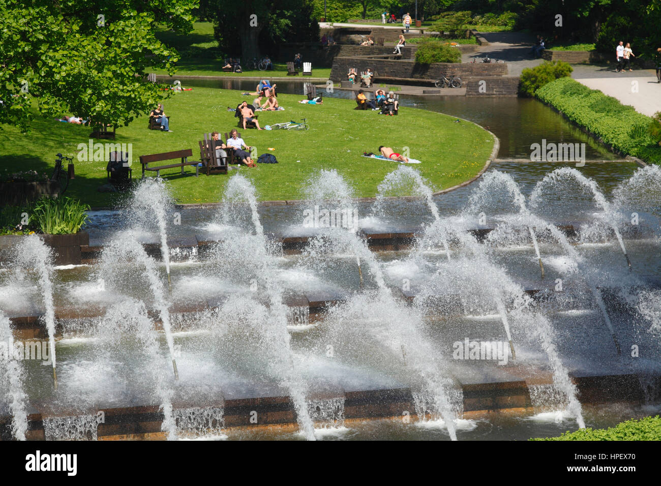 small rampart with fountains and lawn, Hamburg, Germany Stock Photo - Alamy