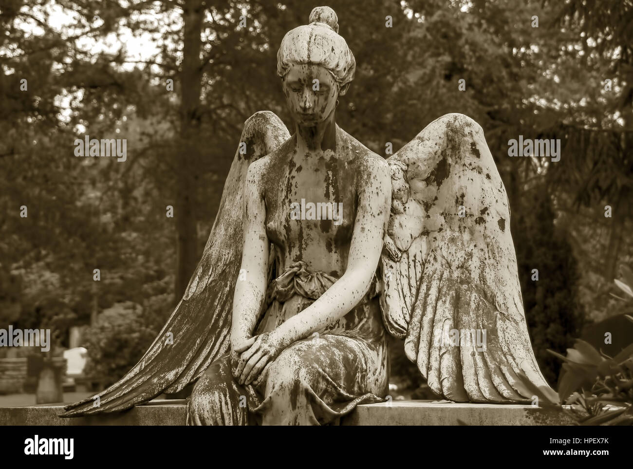 Guardian Angel Statue In A Cemetery Outdoor Stock Image