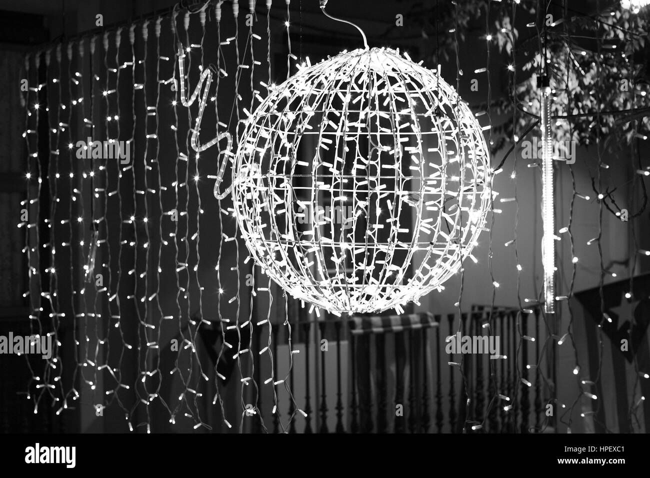 Night street christmas decoration Black and White Stock Photos & Images ...