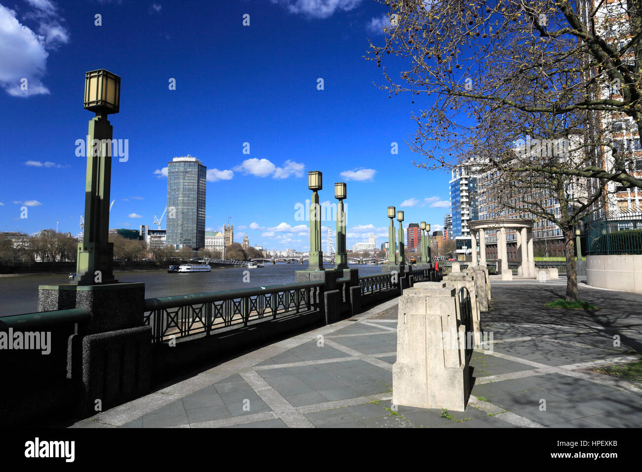 Summer, the Albert embankment and Westminster Bridge, South bank, river ...