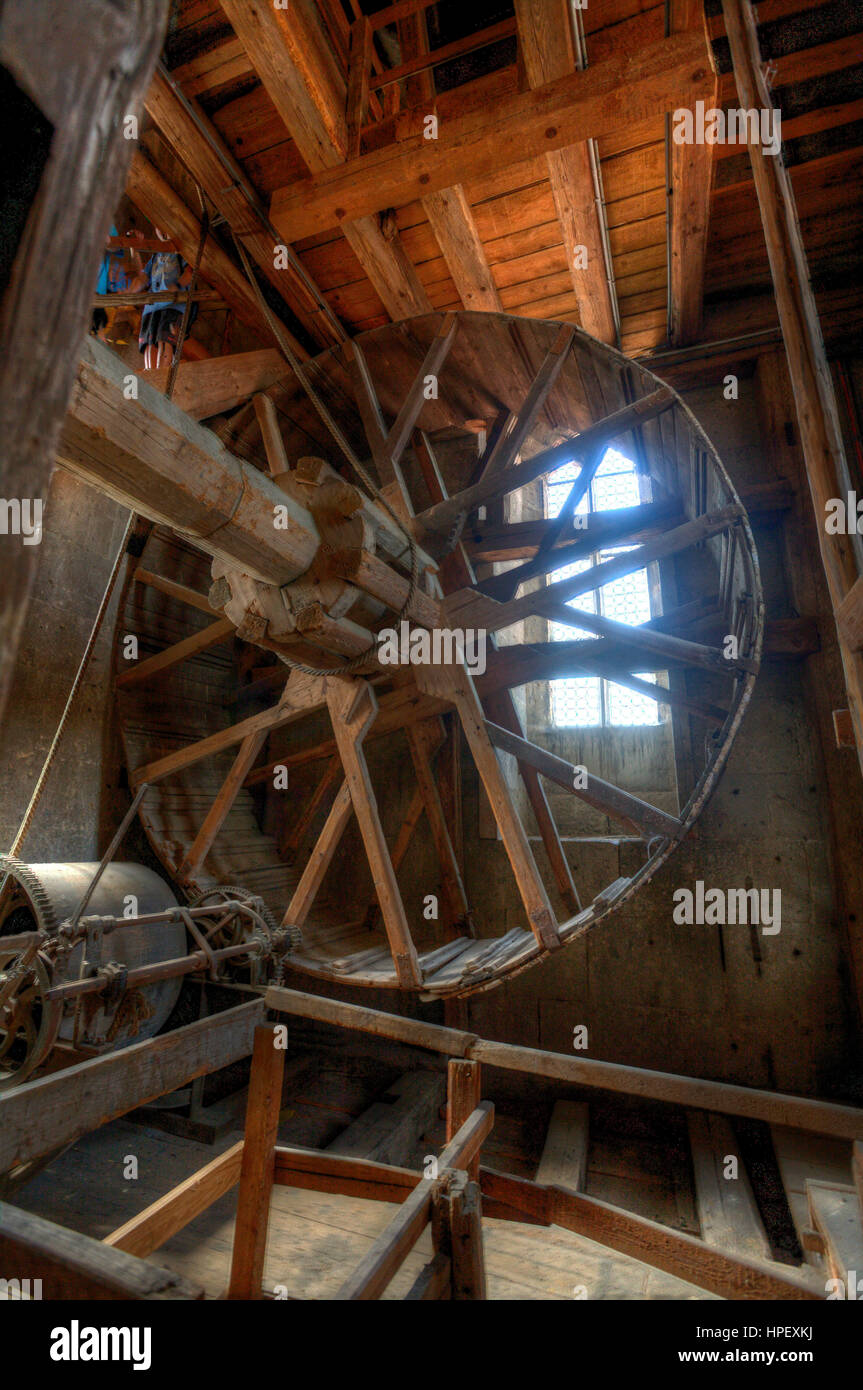 medieval wooden lift construction in the town church tower of ...