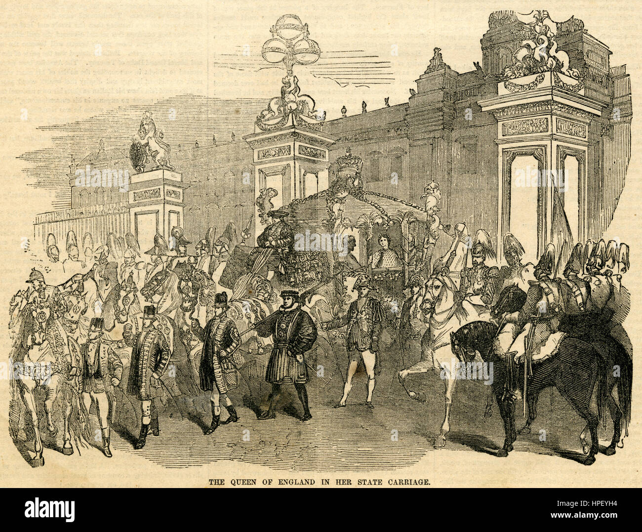 Antique 1854 engraving, Queen Victoria of England in Her State Carriage ...