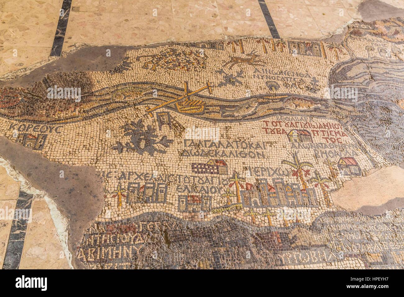 The world famous mosaics map of the Holy Land, Greek Orthodox Church of ...
