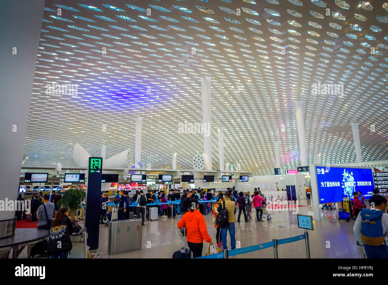 SHENZEN, CHINA - 29 JANUARY, 2017: Inside airport terminal hall, modern ...