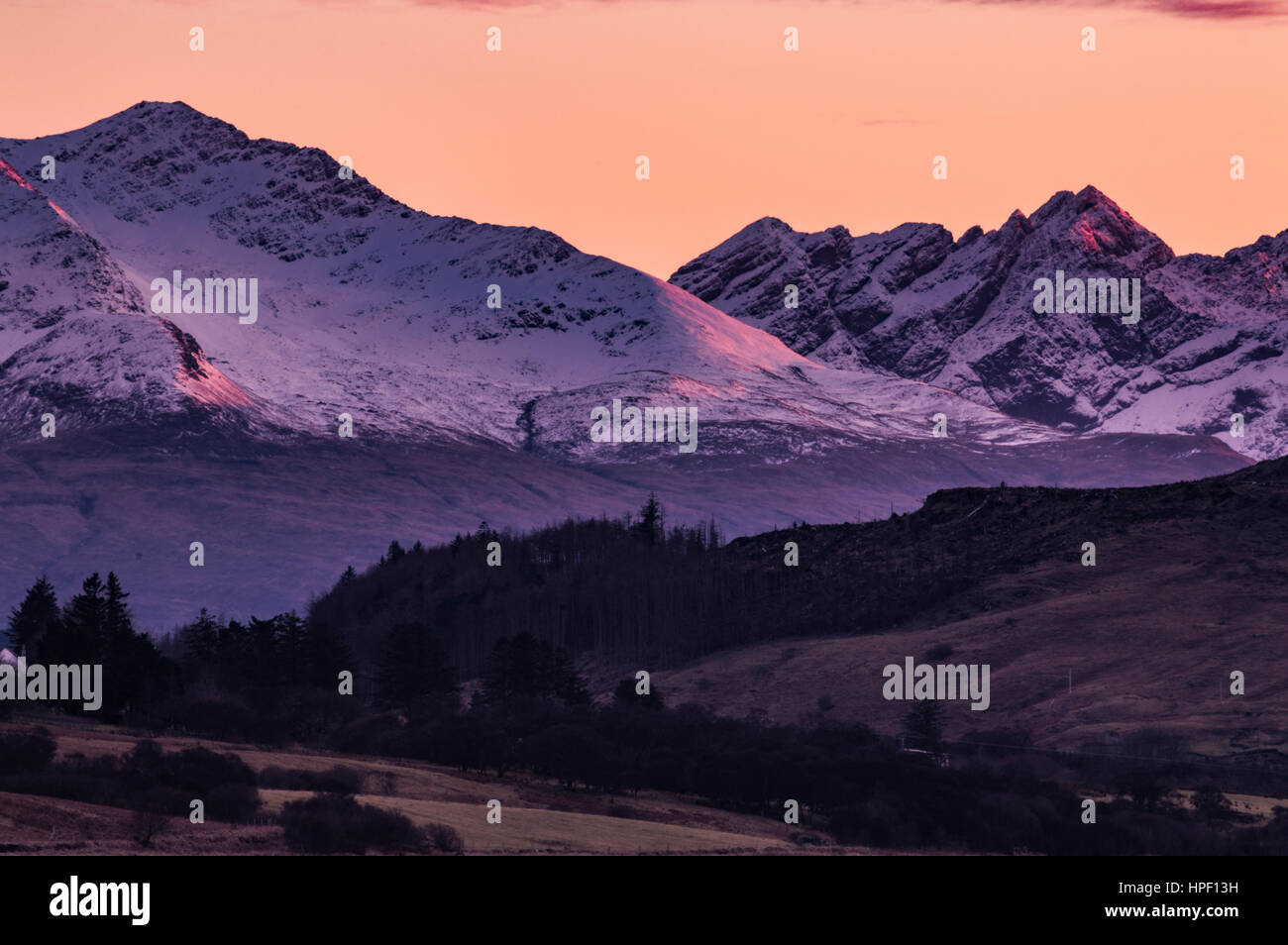 Cuillin Hills Mountain Range, from across Loch Portree, on the Isle of ...