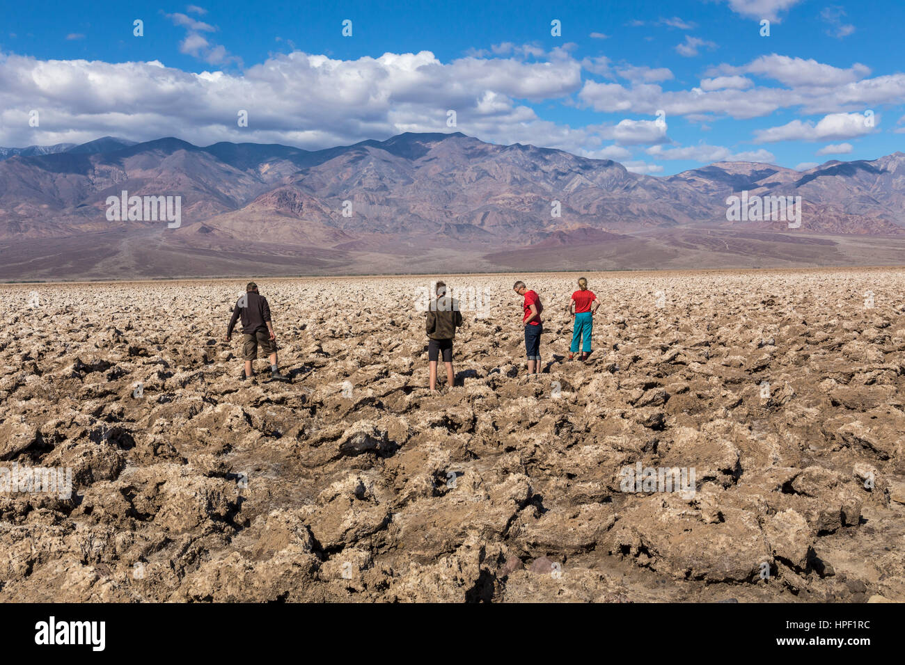 tourists, family, visitors, visiting, Devils Golf Course, Death Valley ...