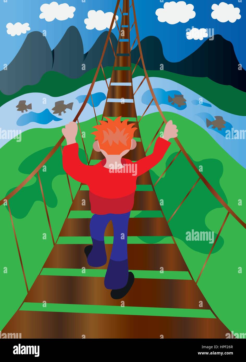 a junior trying to cross a very very high bridge Stock Vector Image ...