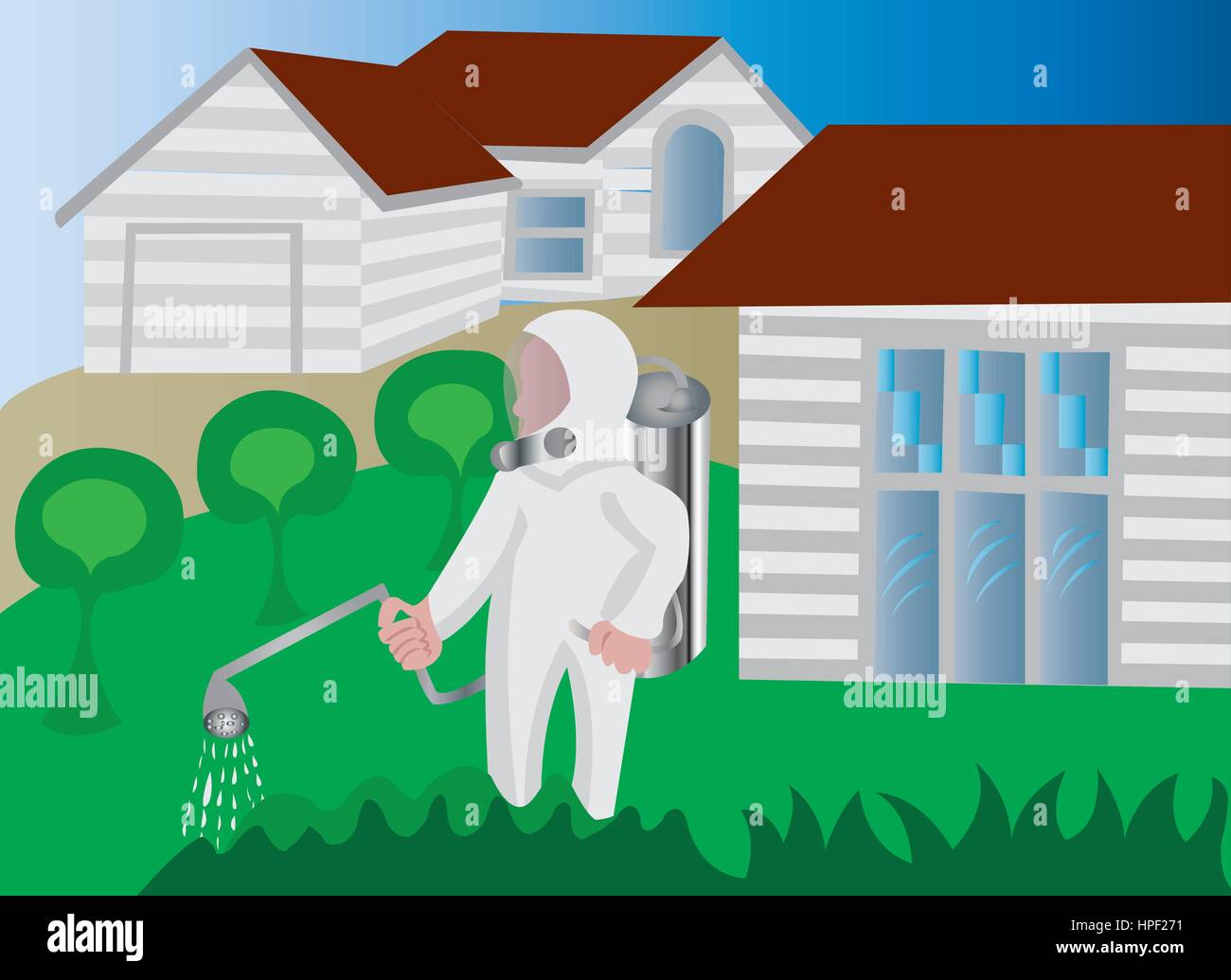 a homeowner spraying his backyard with insecticide Stock Vector Image ...