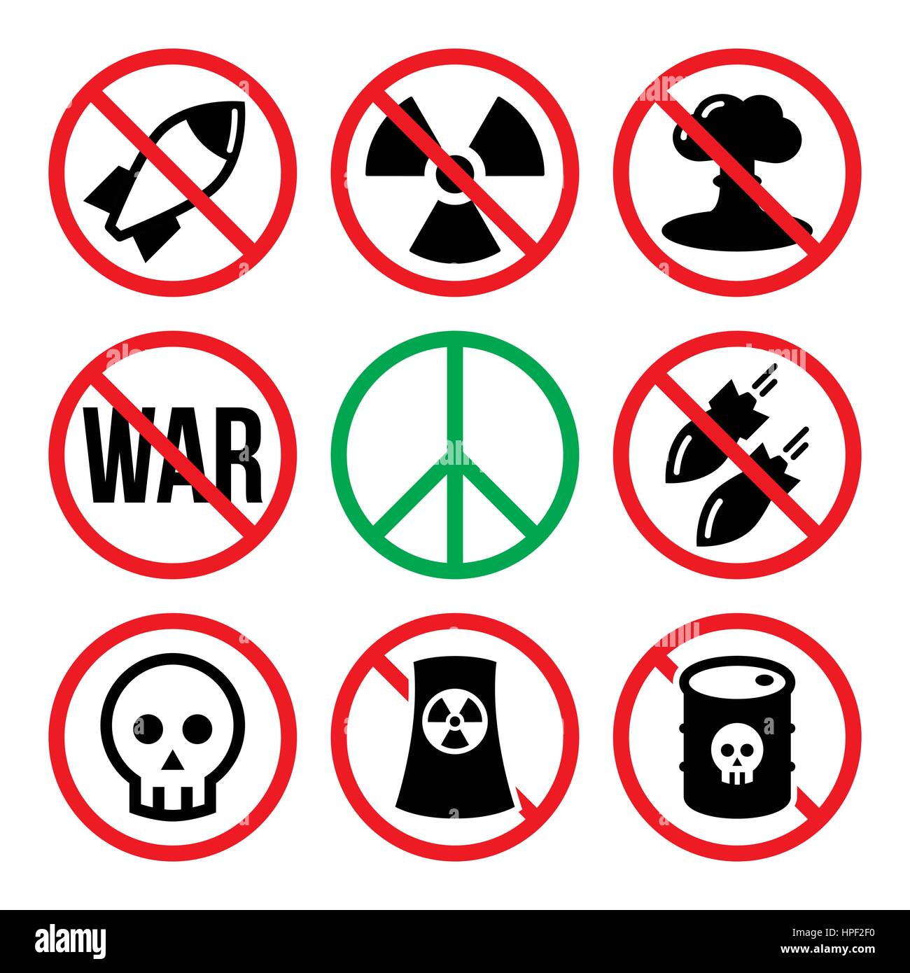 No nuclear weapon, no war, no bombs warning signs Stock Vector Image ...