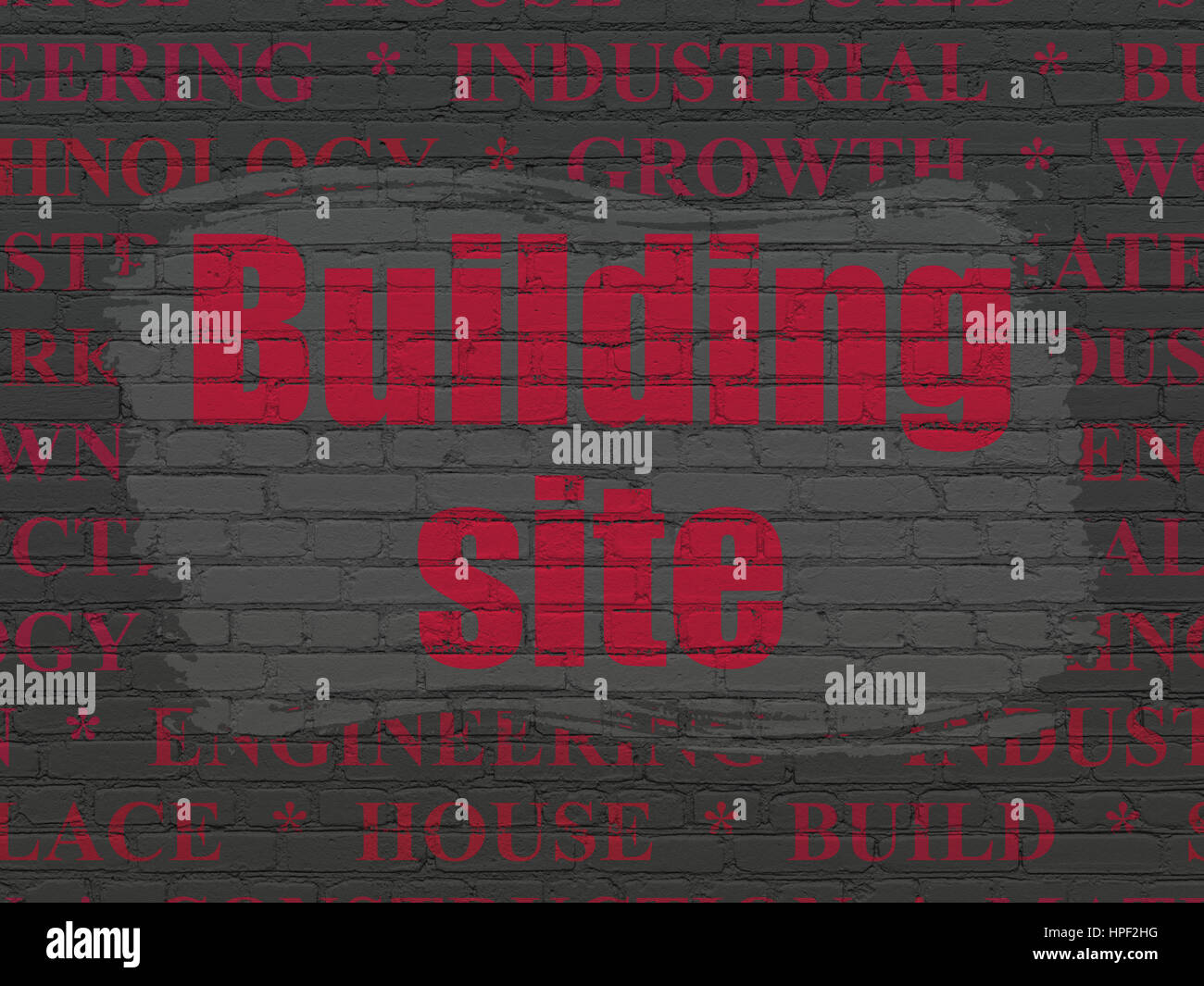 Construction concept: Painted red text Building Site on Black Brick ...
