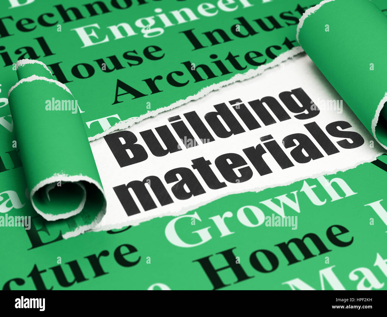 Construction concept: black text Building Materials under the curled ...
