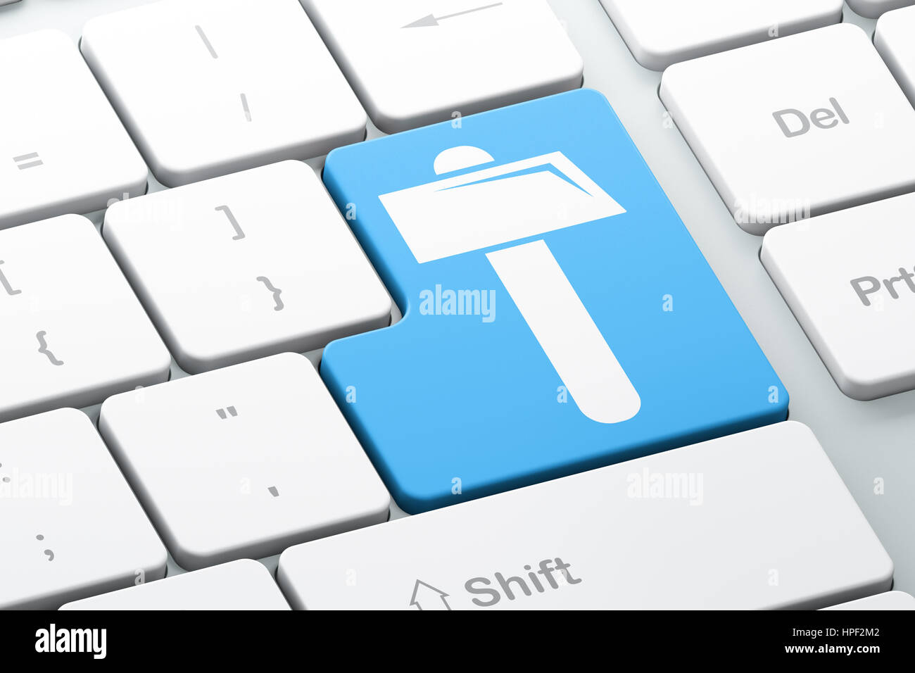Construction concept: Enter button with Hammer on computer keyboard ...