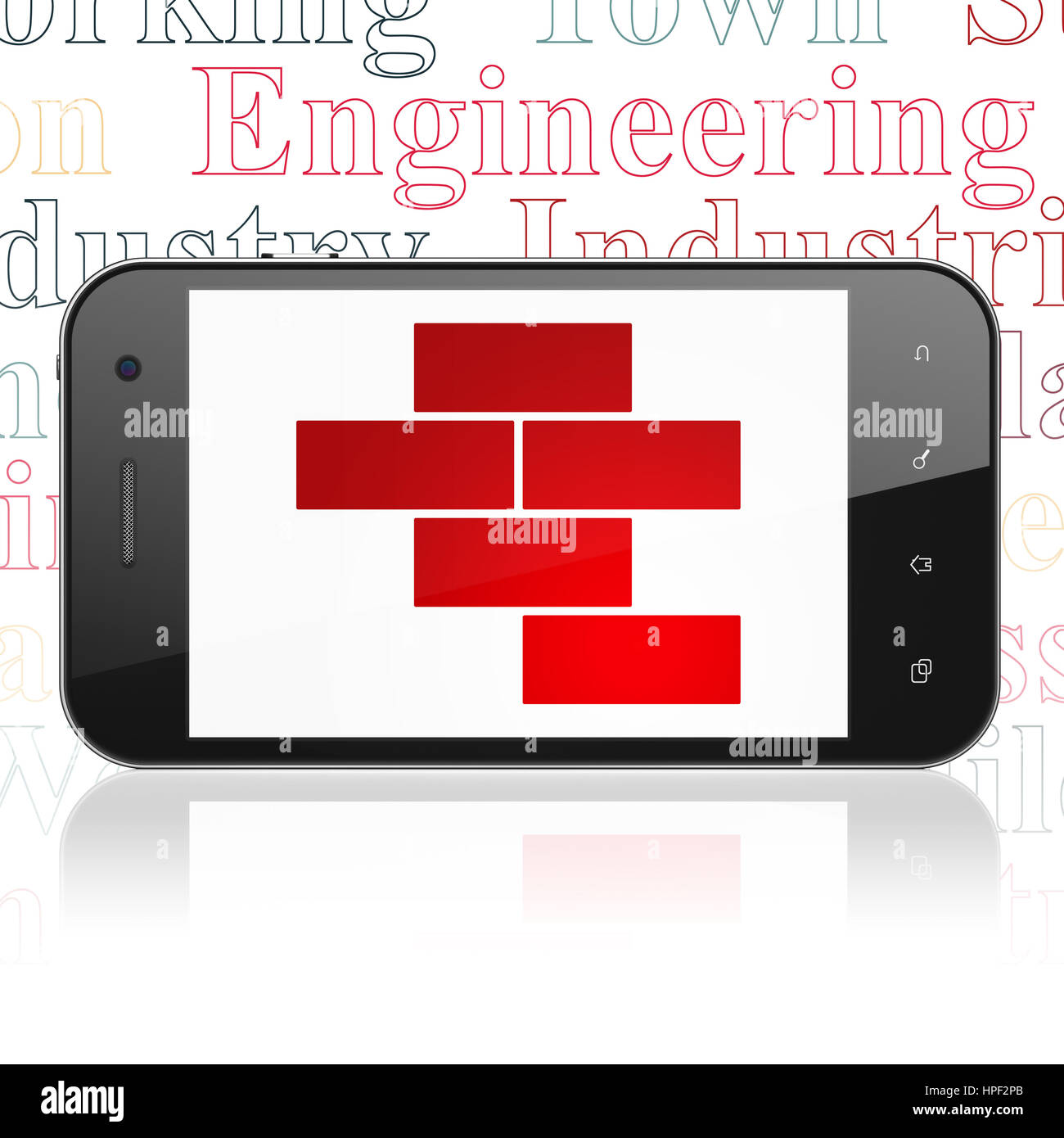 Construction concept: Smartphone with red Bricks icon on display, Tag ...
