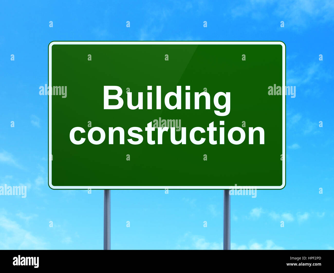 Constructing concept: Building Construction on green road highway sign ...