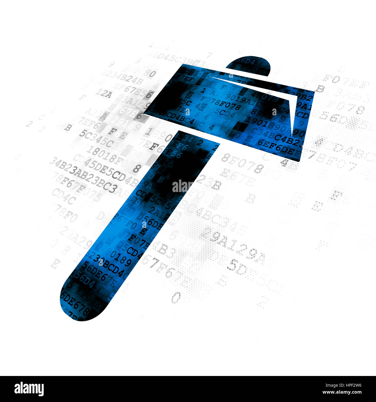 Constructing concept: Pixelated blue Hammer icon on Digital background ...
