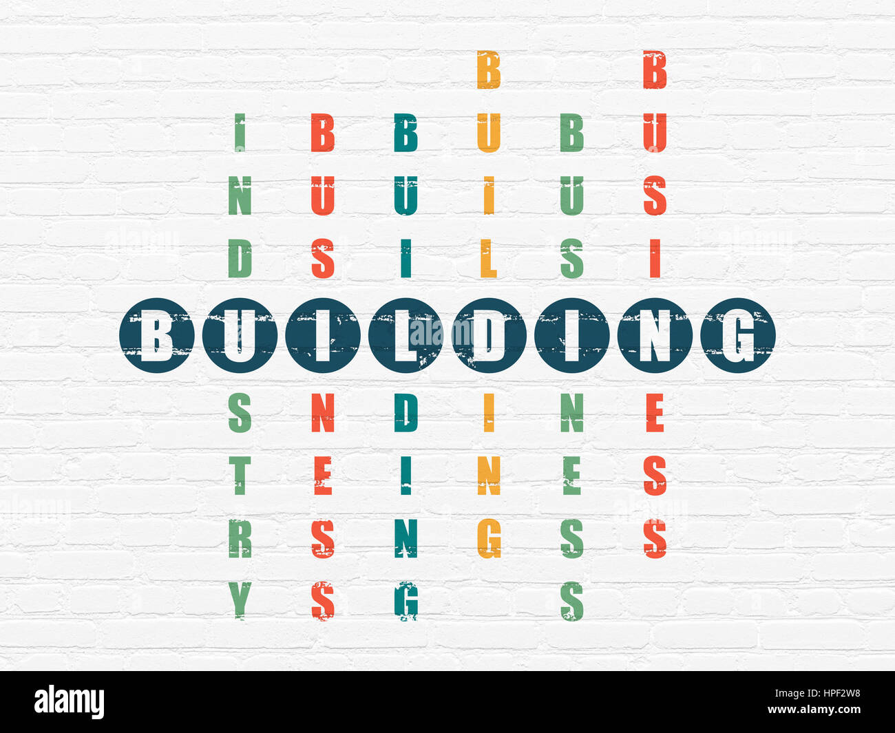 Building construction concept: Painted blue word Building in solving ...