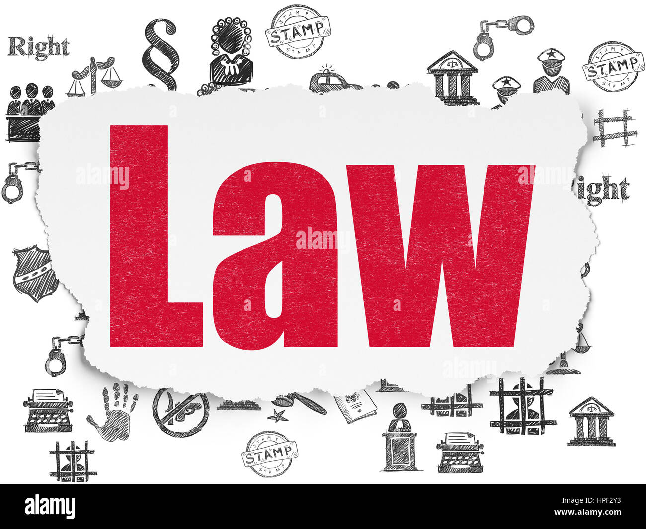 Law concept: Painted red text Law on Torn Paper background with Hand ...
