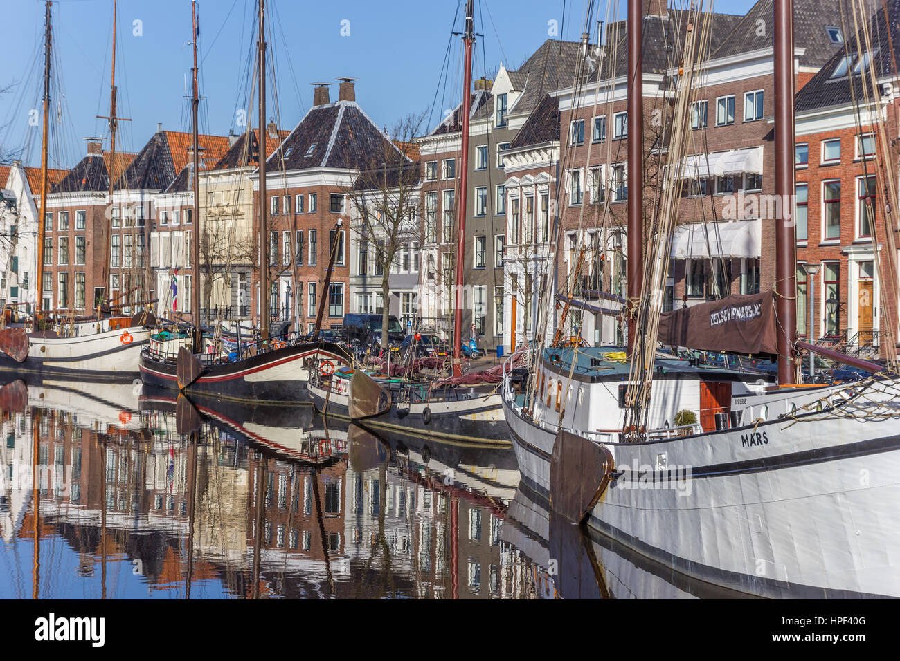 Old ships and warehouses in the historical center of Groningen ...